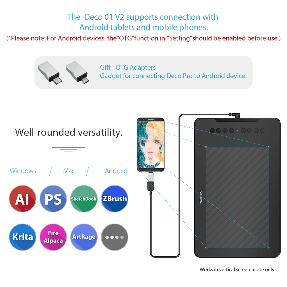 XPPen Deco 01 V2 10-дюймовый графический планшет Графический цифровой ...