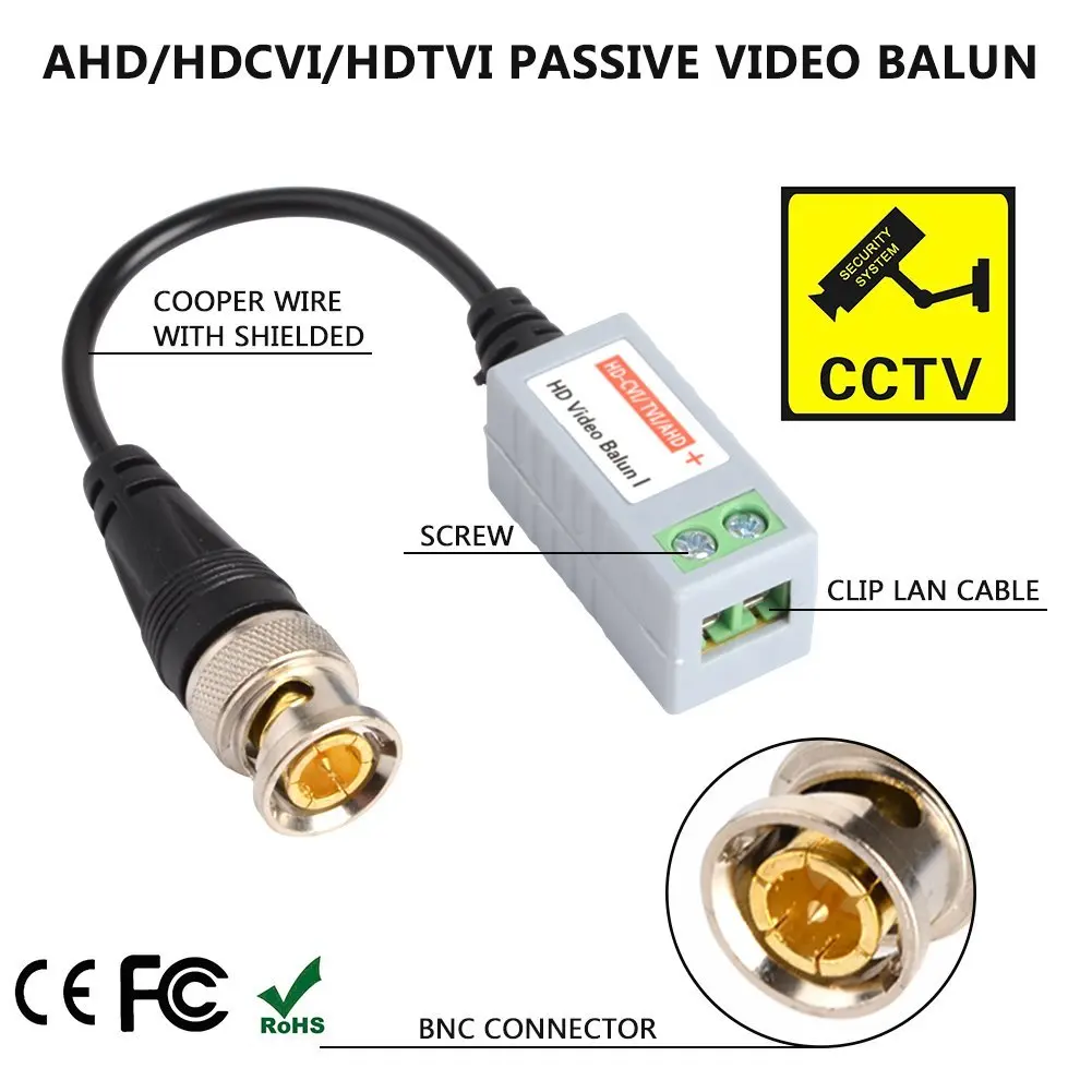 CCTV Camera Passive Video Balun BNC Connector Coaxial Cable Adapter for ...