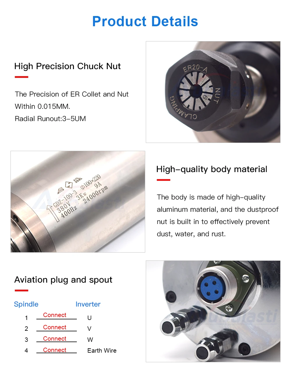 3kw Spindle CNC Router Spindle Motor 220V 380V Tool Spindle 3.7kw 4.5 ...