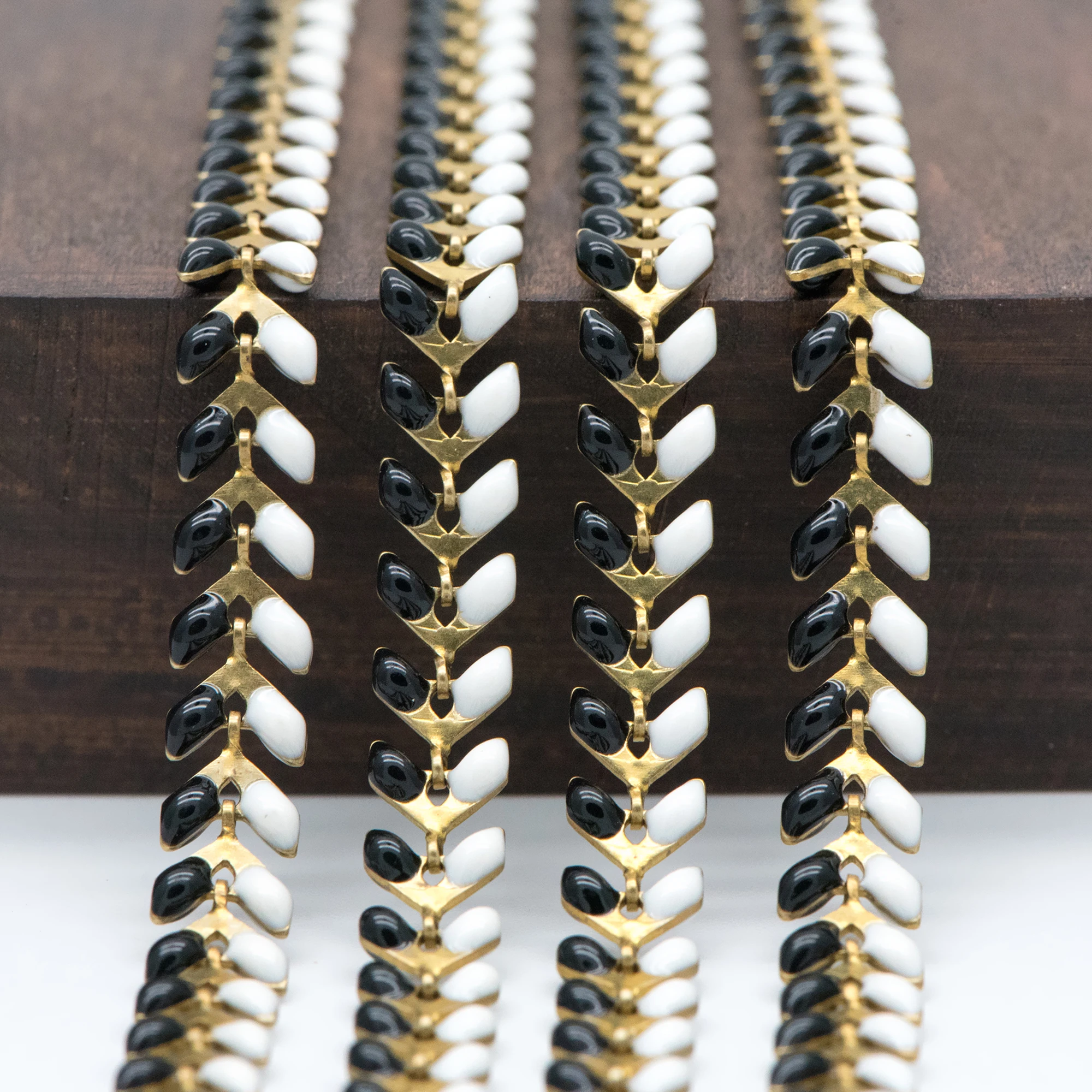 Rainbow Enamel Brass Arrow Chain 6mm, Herringbone Fish bone Designer ...
