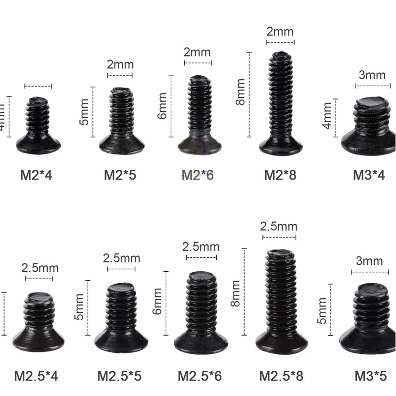 500-piece computer screw set with M2, M2.5, and M3 KM flat head ...