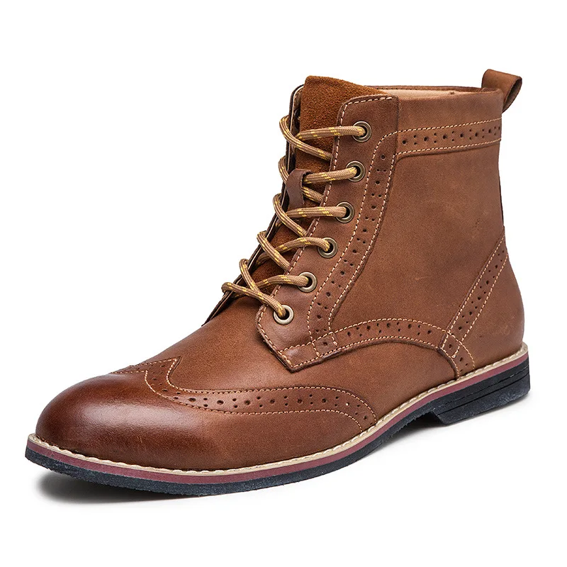British fashion mens big size natural leather boots carved bullock ...