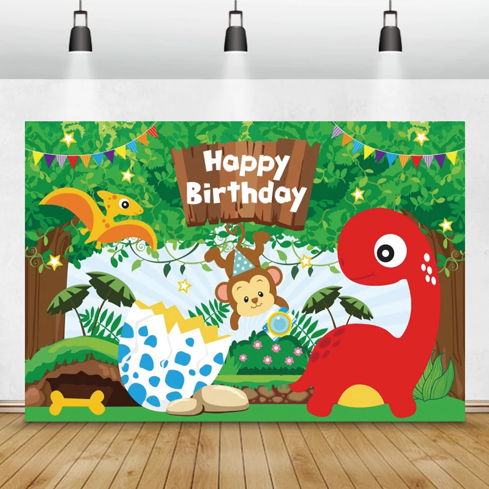 Laeacco Baby Birthday Backdrops Cartoon Jurassic World Jungle Dinosaur ...