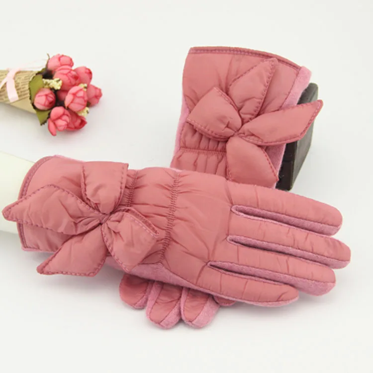 new modle Ms. feather cloth fashion bow gloves women warm winter wool mittens lady riding points plus velvet glove free shipping AliExpress