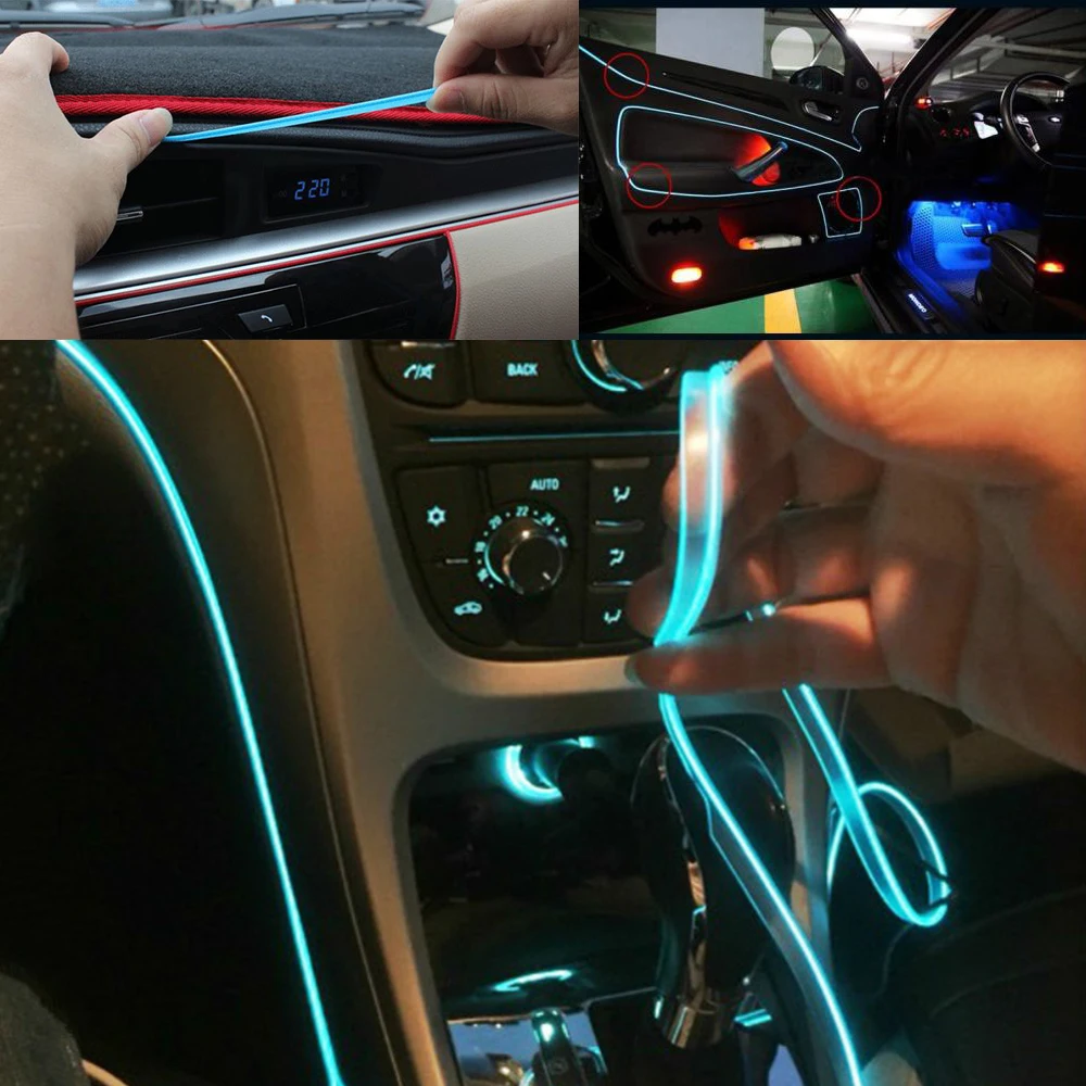 JingXiangFeng 2M Auto Car Interior LED EL Wire Rope Tube Line flexible