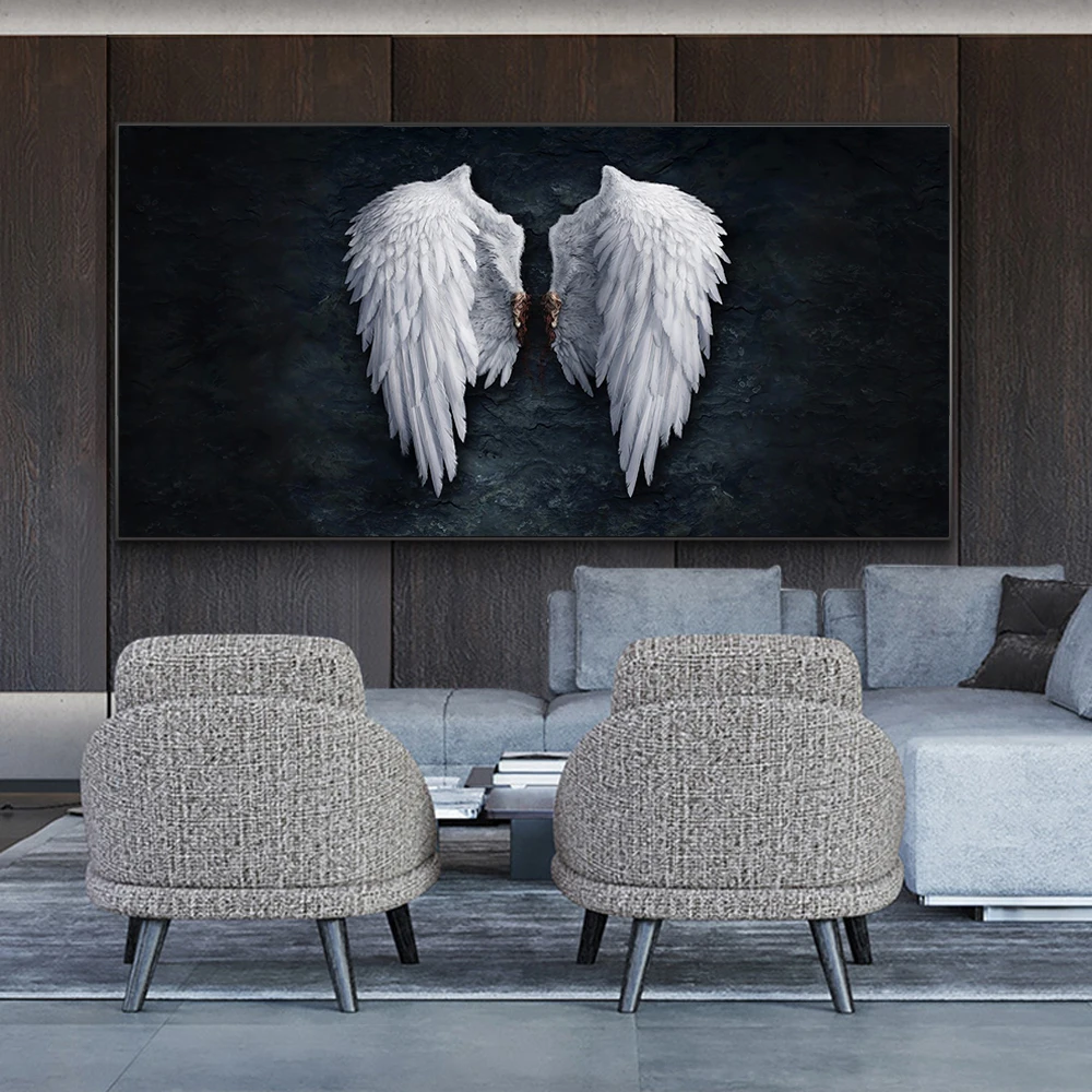 Black And White Bleeding Angel Wings Canvas Art Posters and Prints ...