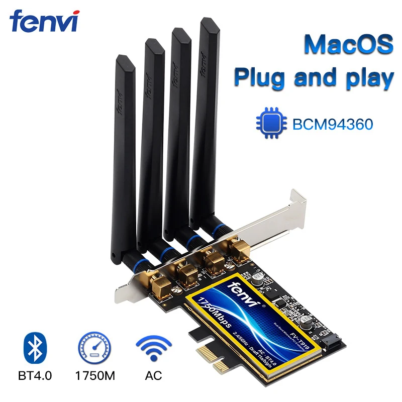 Fenvi T919 1750Mbps PCIe Desktop Wifi Card BCM94360 For MacOS Hackintosh 802.11AC