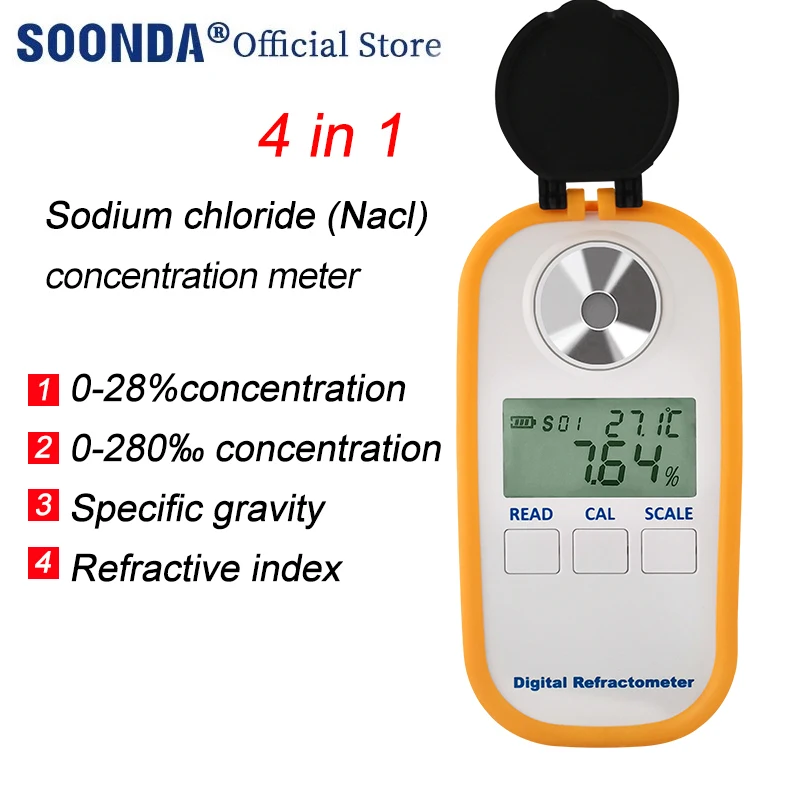 Digital Nacl Refractometer 0-28% Sodium Chloride Solution Concentration ...