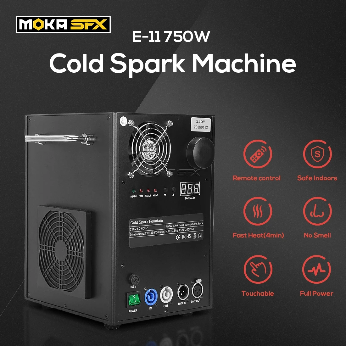 Black/ White Fountain 750w Cold Spark Machine DMX512 Remote Control ...