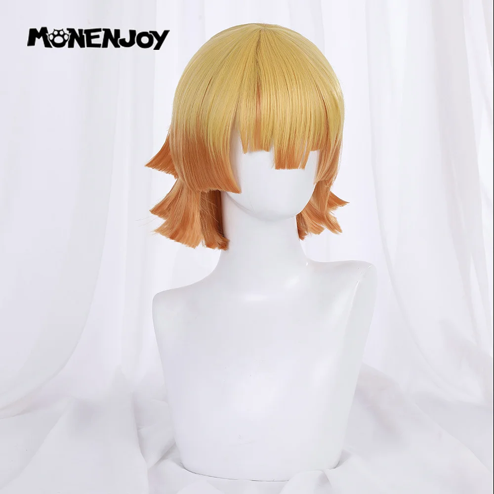 Monenjoy Demon Slayer Agatsuma Zenitsu Cosplay Wig Orange Ombre Triple ...