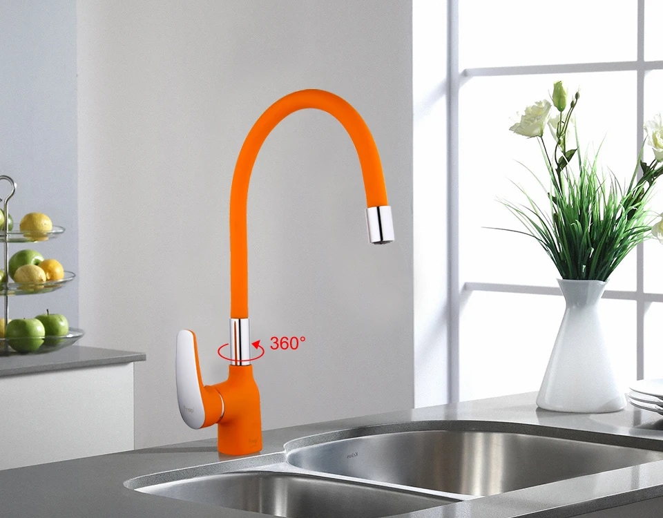 Смеситель для кухни одна ручка с гибким изливом оранжевый F4453-02 FRAP латунь | AliExpress