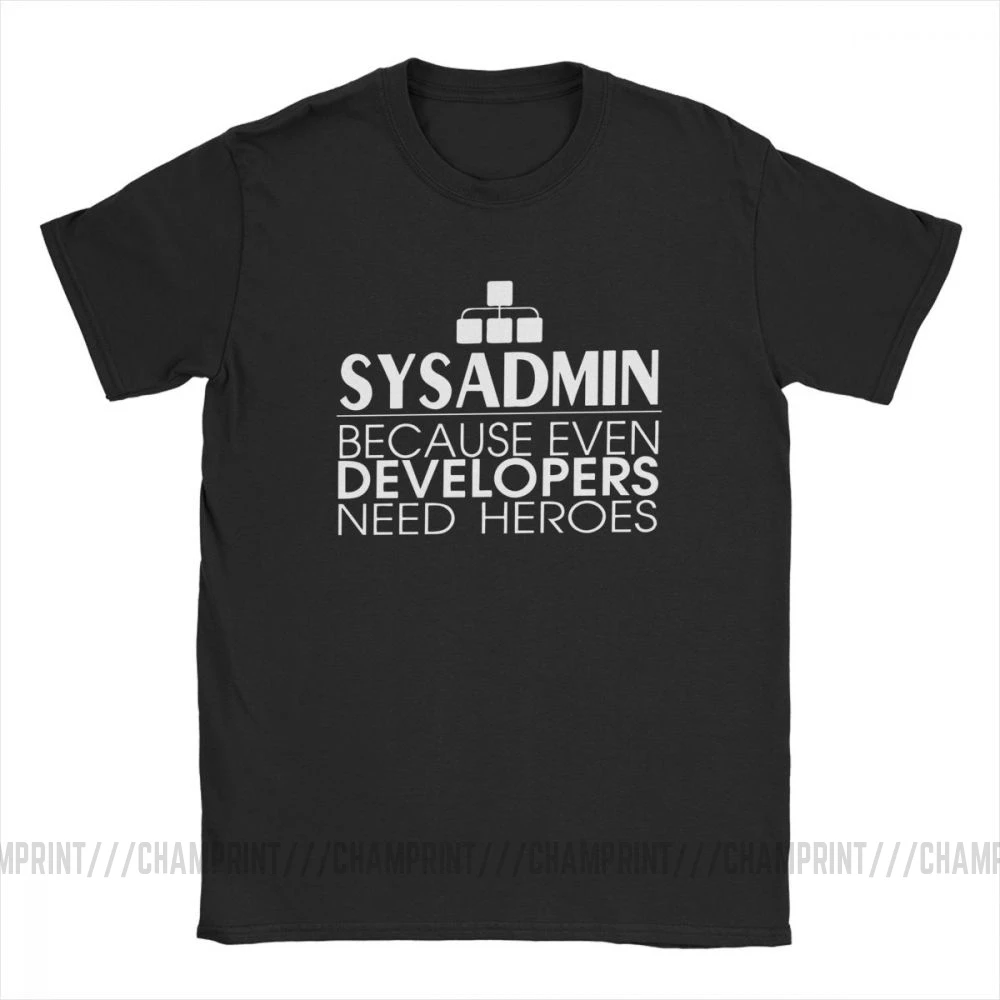 Men T-Shirts Sysadmin Developers Heroes Cotton Tees Linux Sysadmin Unix Debian Ubuntu ...