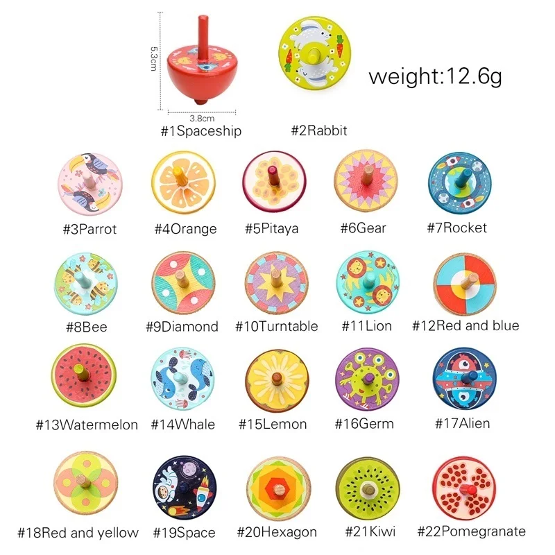 Kids Colored Fruits Wooden Gyro Toys for Children Relief Stress Desktop ...