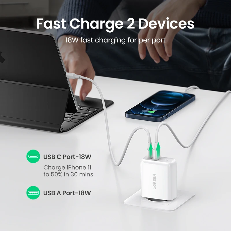 Ugreen 36W быстрое зарядное устройство USB Quick Charge 4,0 3,0 Type C ...