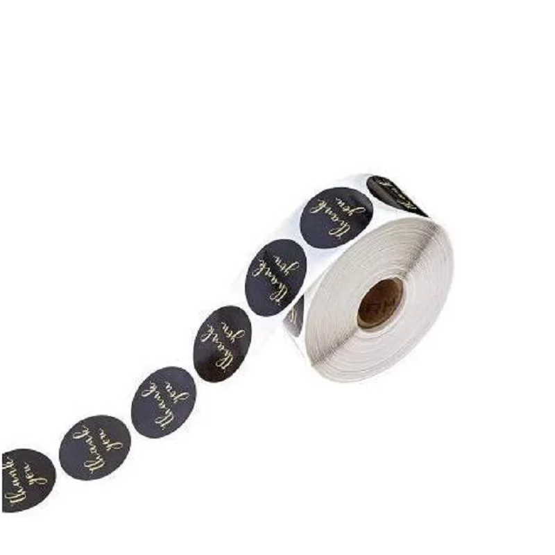 1 inch round black paper gold foil thank you Sticker 2.5cm circle label ...