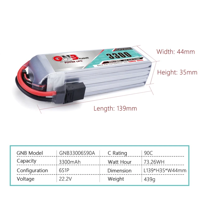 Gaoneng GNB 6S 22.2V 3300mAh 90C Lipo XT60 - at all stores
