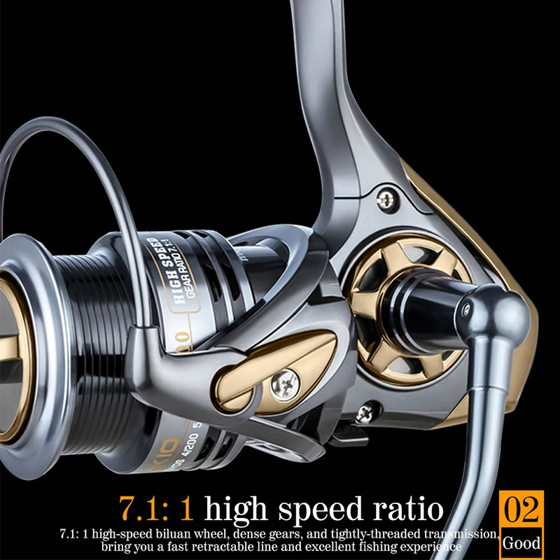 DEUKIO Fishing Reel Max Drag HS2000 HS3000 HS5000 7.1:1 High Speed Metal Spool CNC Handle ...