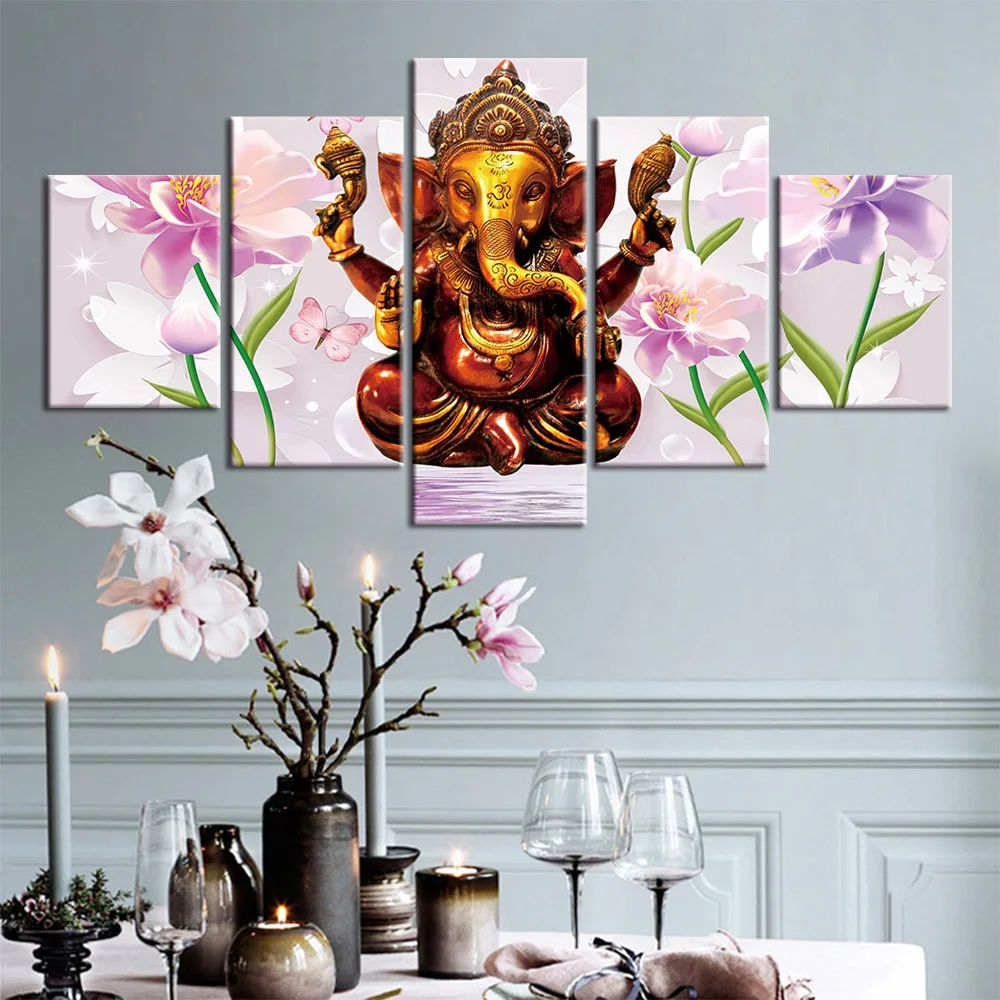 Artsailing 5 Pieces hinduism Ganesha canvas Painting Ganapati wall ...