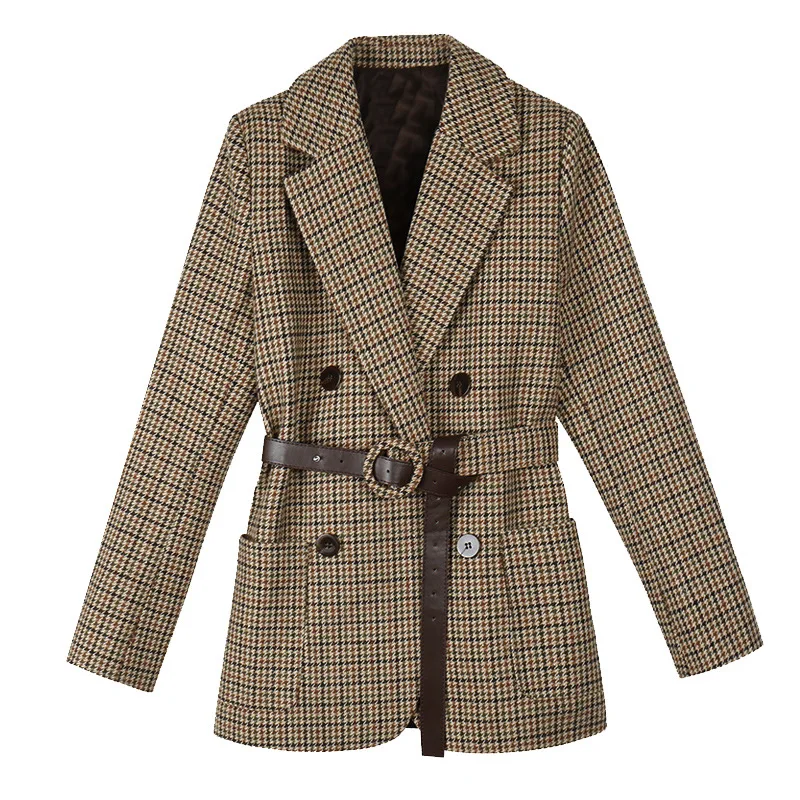 Винтажный зимний плотный Женский блейзер в стиле ретро средней длины с ...