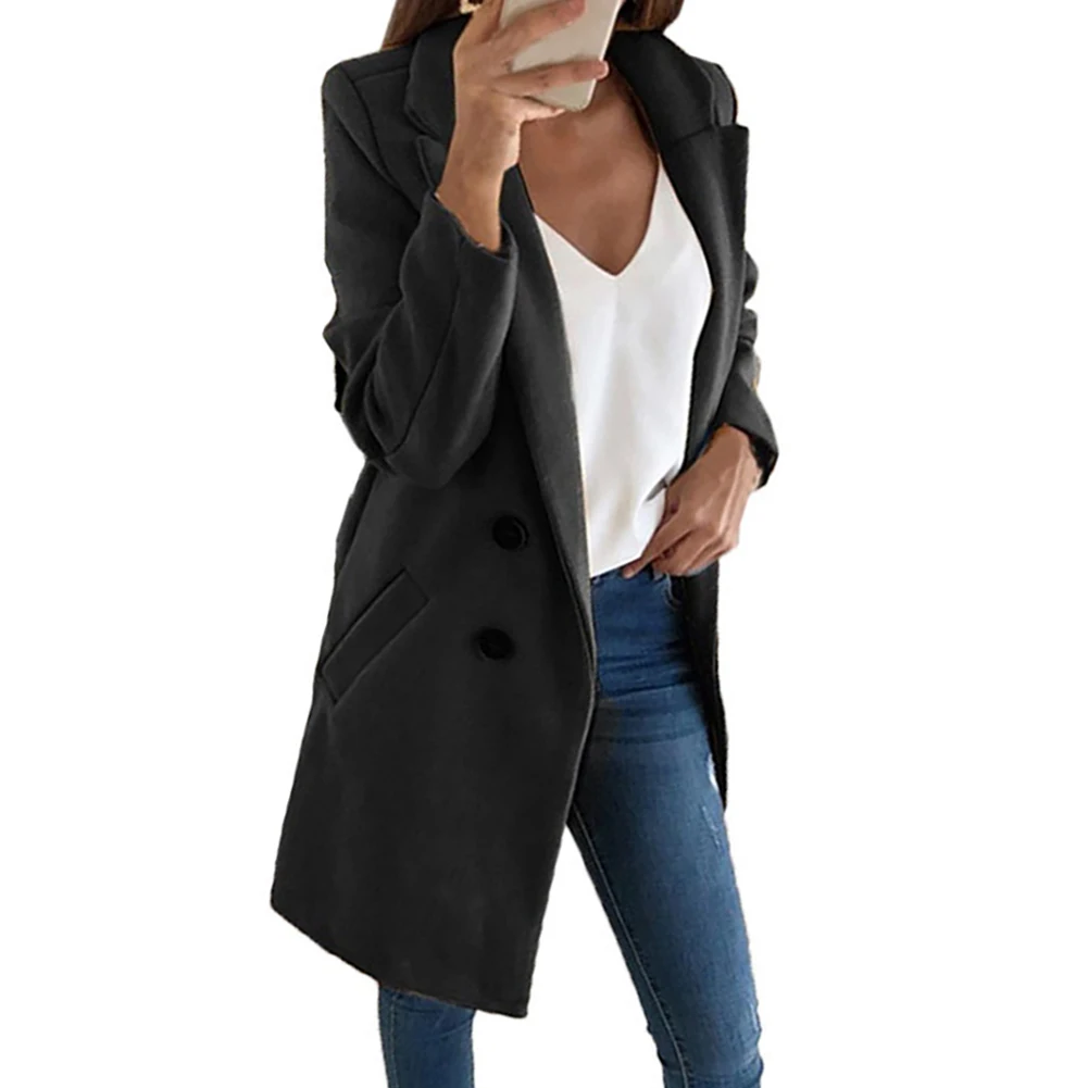 Casual Wool Blend Jacket Long Sleeve Solid Color Fashion Coat