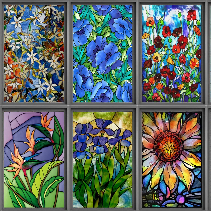 Vintage Art Stained Glass Sticker Electrostatic Frosted Glass Sticker ...