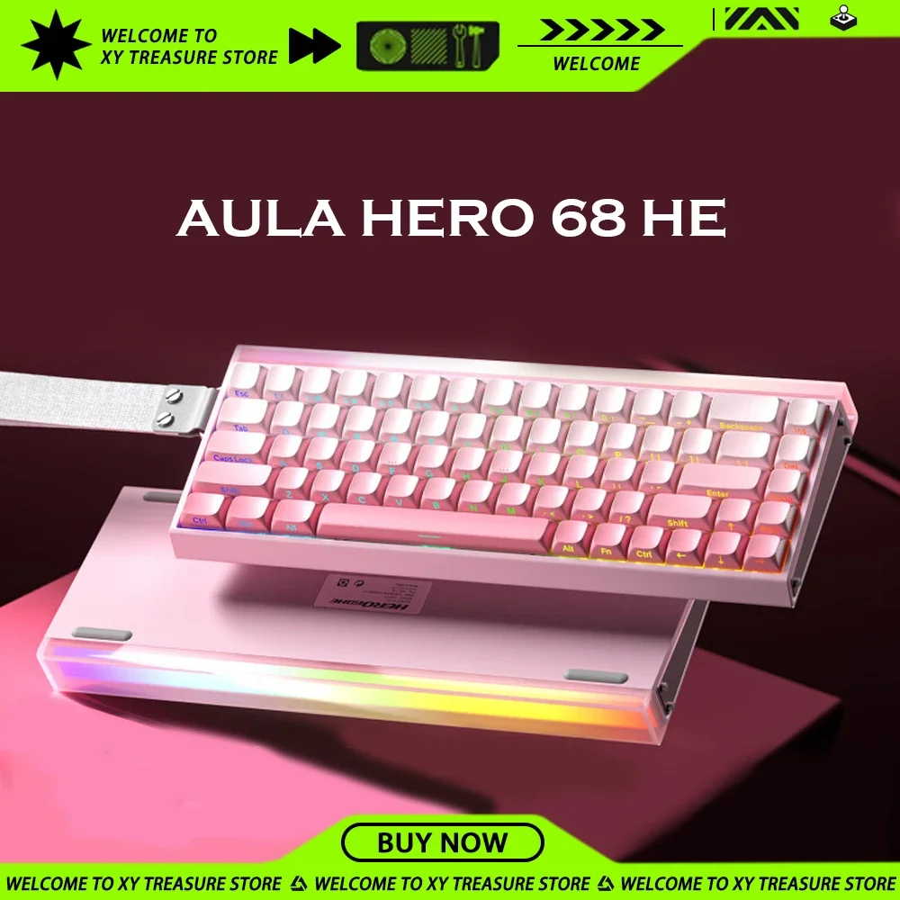 AULA HERO 68 HE клавиатура с магнитным переключателем, проводная RGB ...