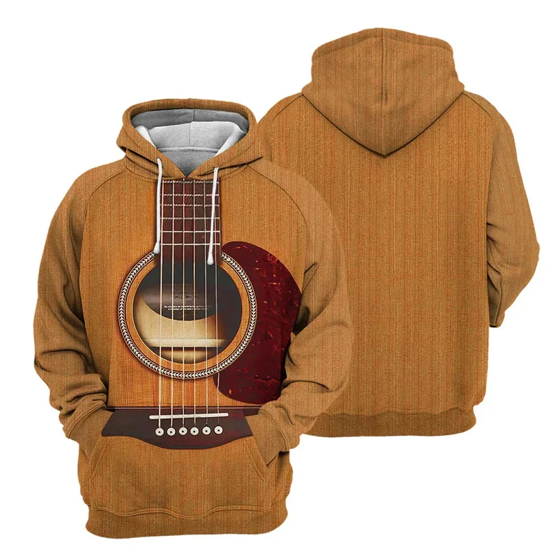 3D Print Piano Guitar Hoodie For Men Musical Instrument Pattern Long ...