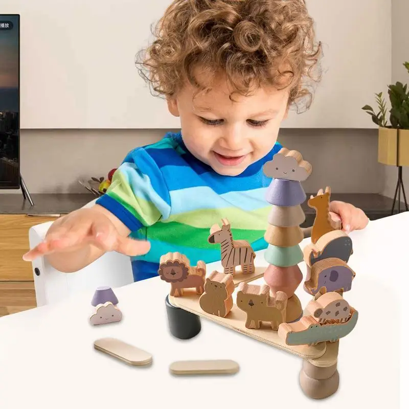 Wooden Stacking Animals Cute Zoo Animals Stacking Blocks Balance Game ...