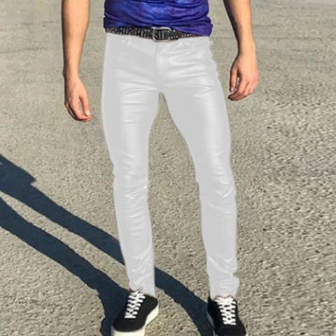 Mens leather pants white AliExpress