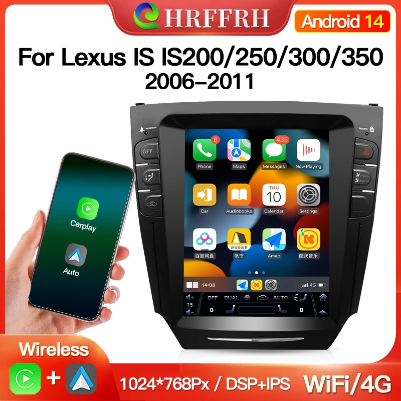 10,4-дюймовый автомобильный видеоплеер Android 14, для LEXUS IS200 ...