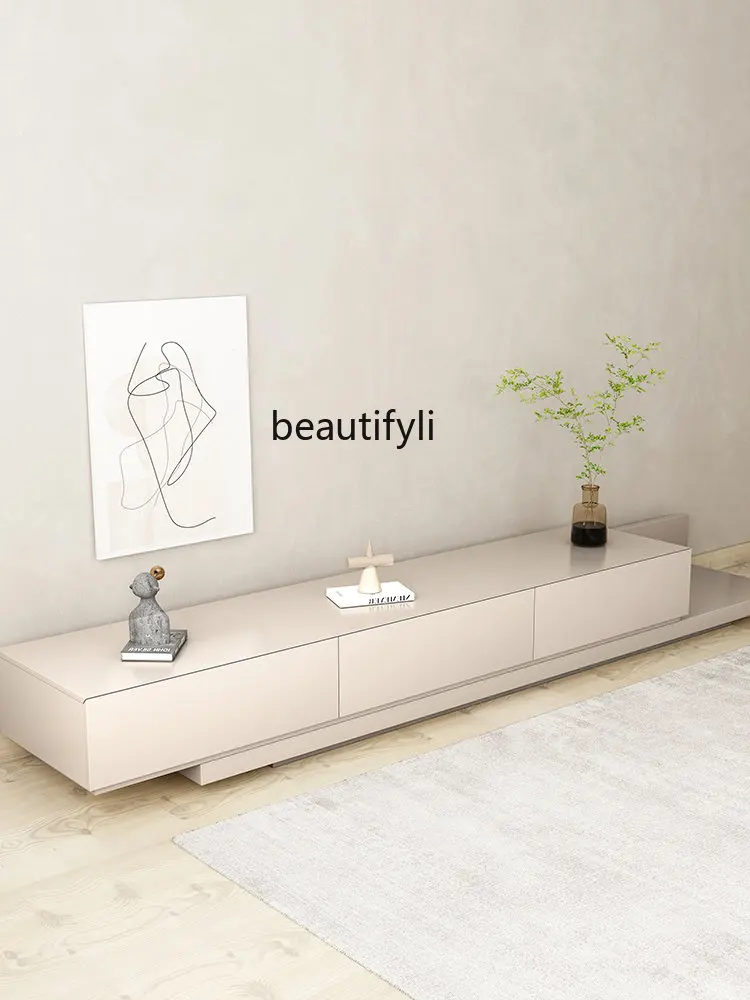 Modern Minimalist Paint TV Cabinet Retractable Living Room Greige TV ...