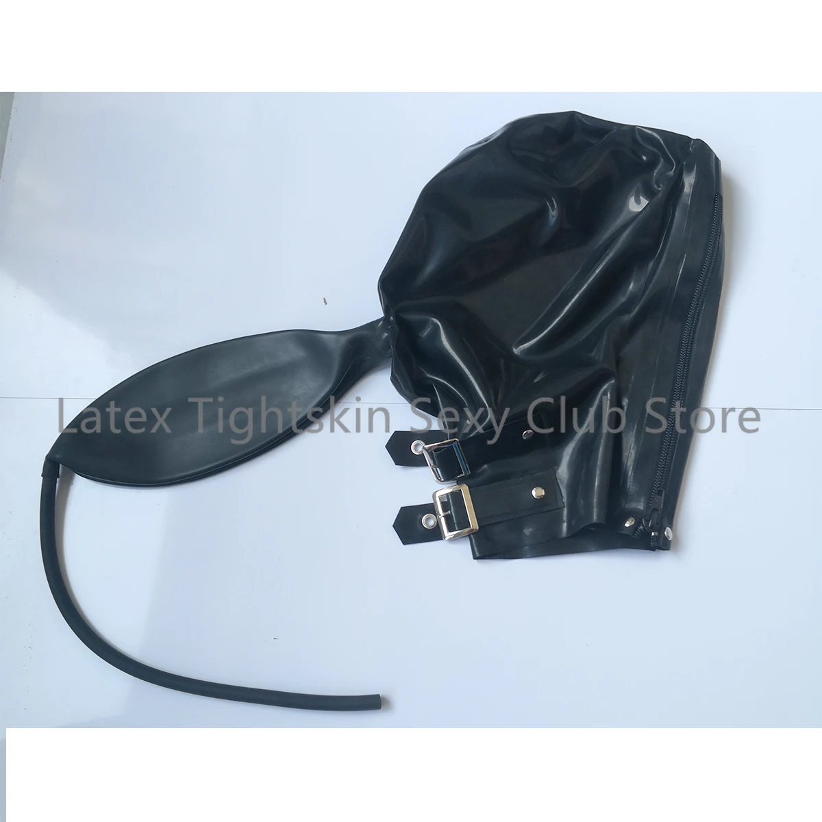 Латексная маска, резиновый капюшон, черный с дышащим рисунком, полный ...