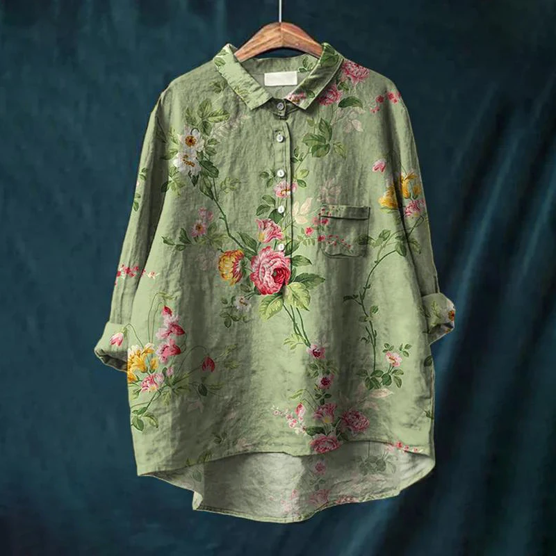 Женская рубашка с цветочным принтом, Повседневная рубашка с длинным ...