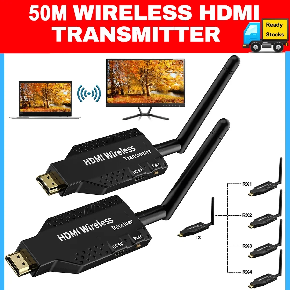 50 м беспроводной HDMI удлинитель адаптер для одного экрана видео ...
