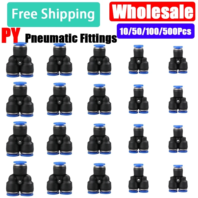 Пневматические Фитинги PY 4 мм 6 мм 8 мм 10 мм 12 мм, 50/100/500 шт ...