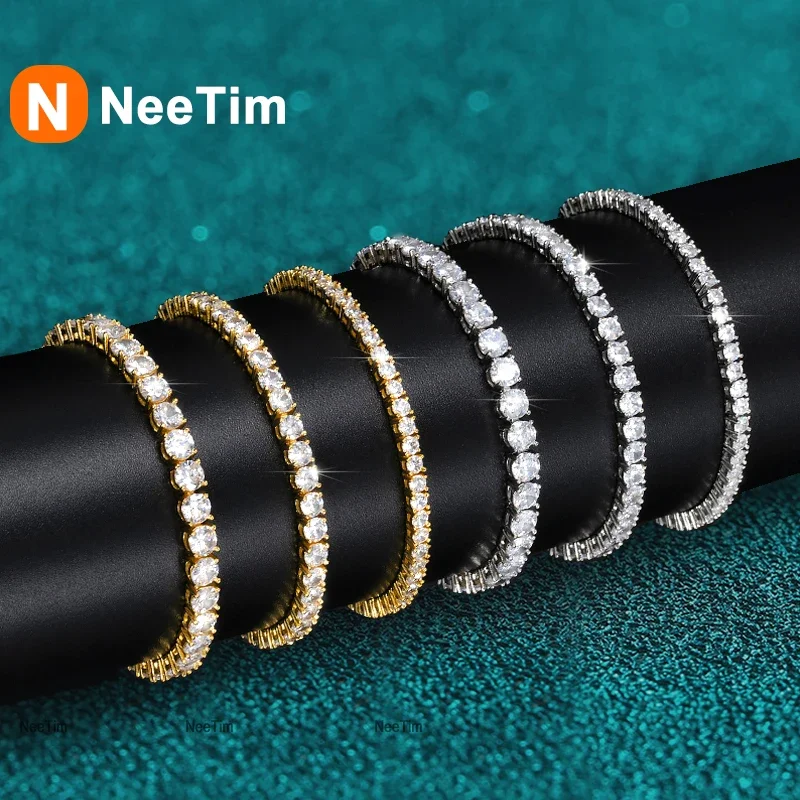 NeeTim Муассанит браслет из серебра S925 3/4/5 мм | AliExpress