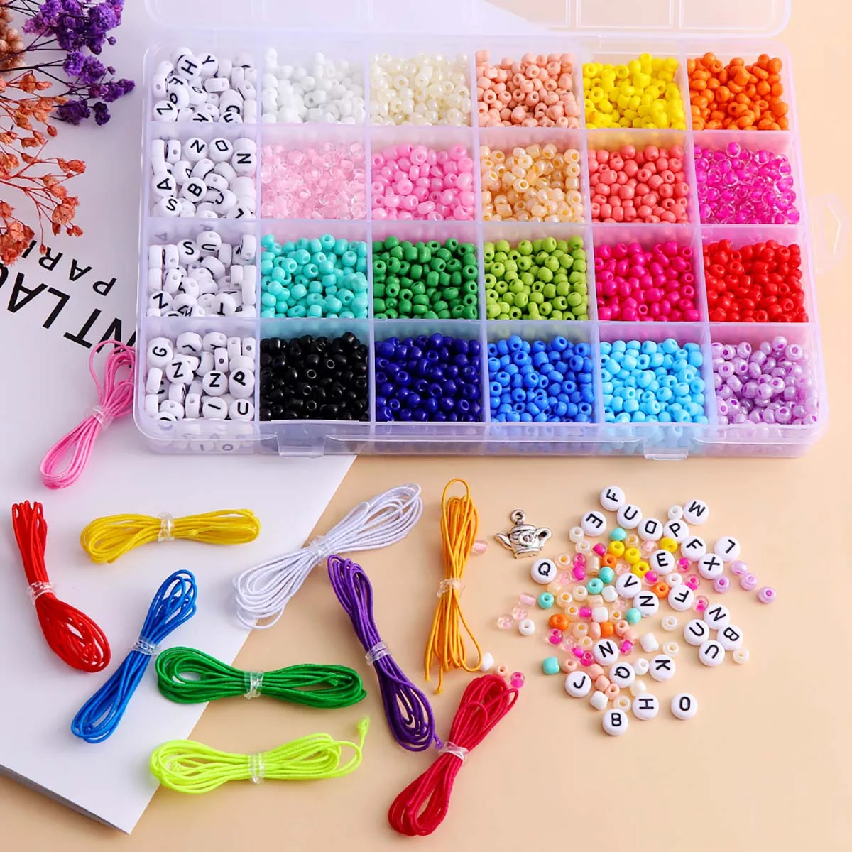 2 Sets Boxed Colorful Glass Seed Beads Letter Beads for Jewelry Making ...