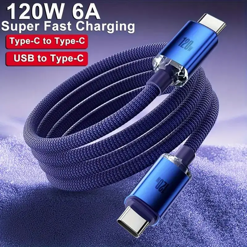 Супер быстрая зарядка, шнур для передачи данных, USB Type-C, 100 Вт, 6 А, плетеный провод для ...