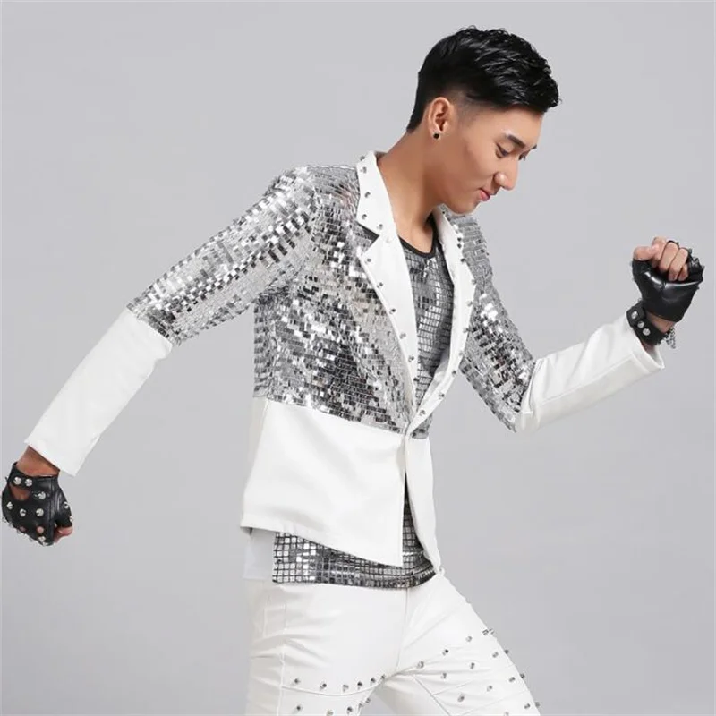 Sequins Blazer Men Suits Designs Rivets Jacket Stage Singers Clothes ...