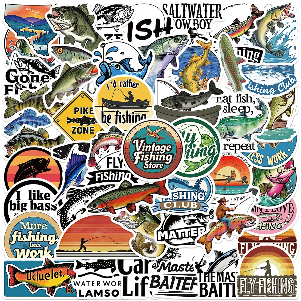 50PCS Cool Fish Stickers Retro Style Animals Graffiti Decals For Laptop ...