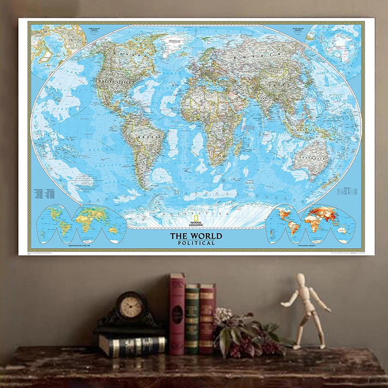 150x100cm The World Political Map With Population Density Vinyl Spray ...