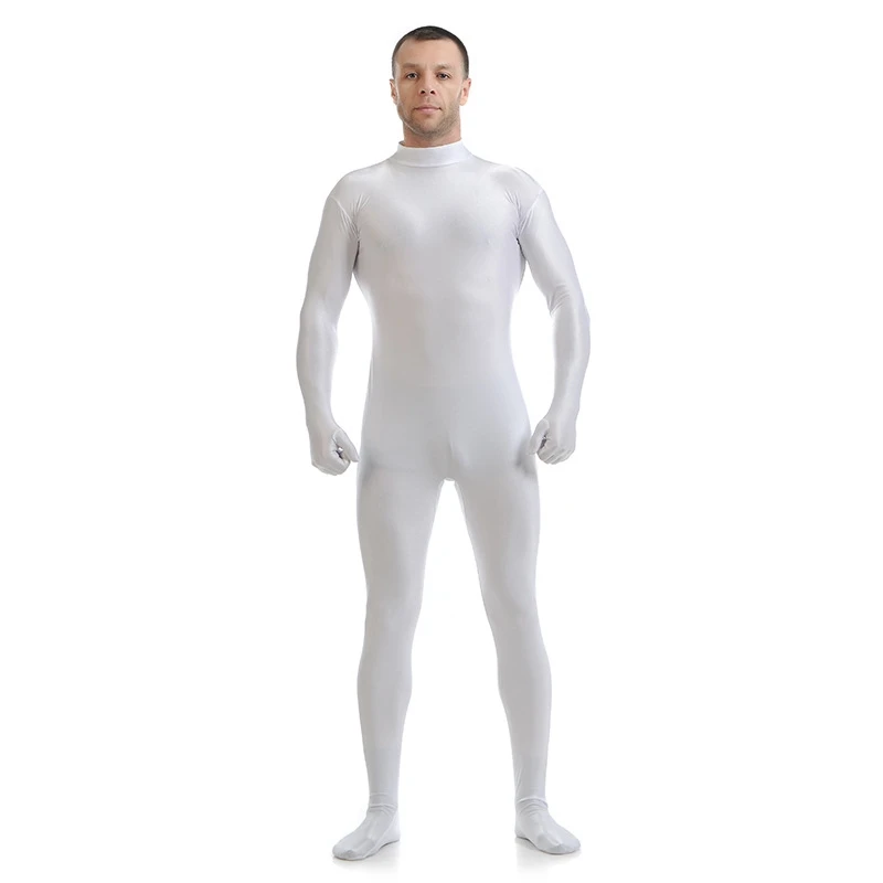 Spandex Turtleneck Unitard Mens Full Body Zentai Suit Hoodless Footed ...