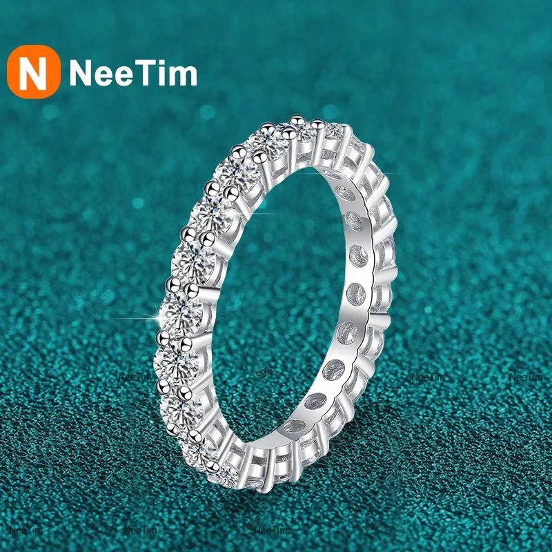 NeeTim 3 мм кольцо с бриллиантом из муассанита для женщин, серебро 925 пробы с покрытием из ...