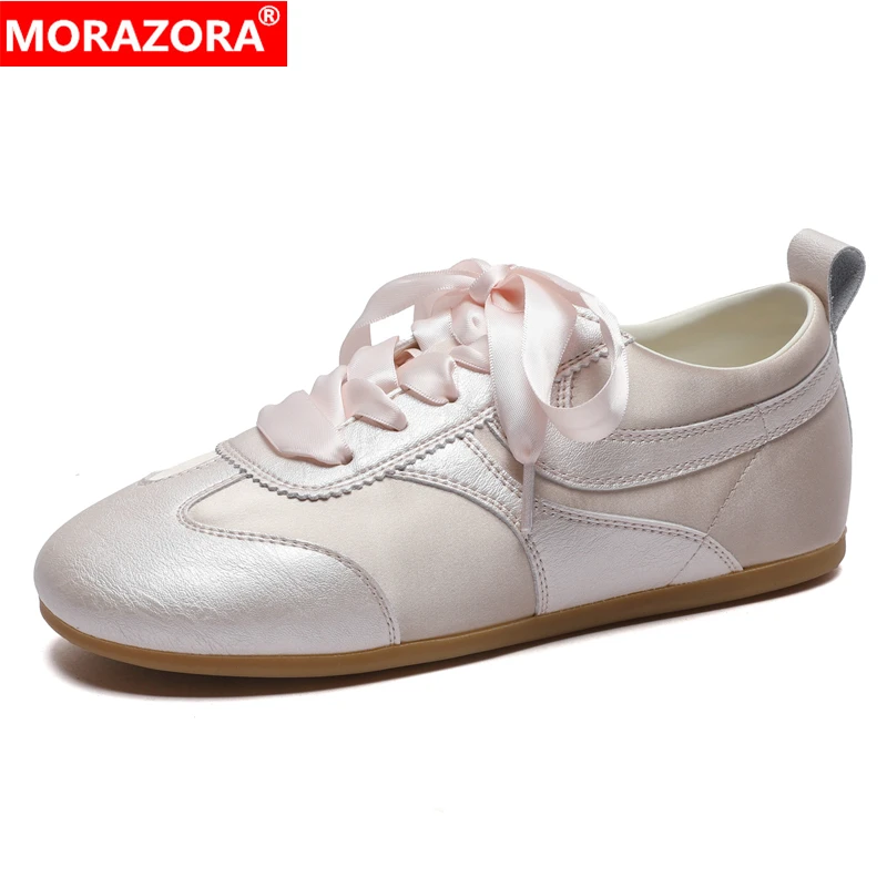 MORAZORA/2020 новые женские кроссовки из спилка, модные туфли на плоской подошве со шнуровкой ...