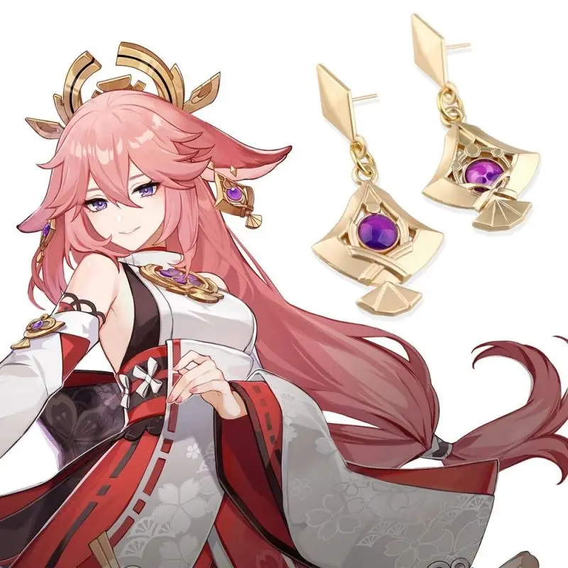 Серьги-гвоздики аниме Yae Miko Vision Cospaly | AliExpress