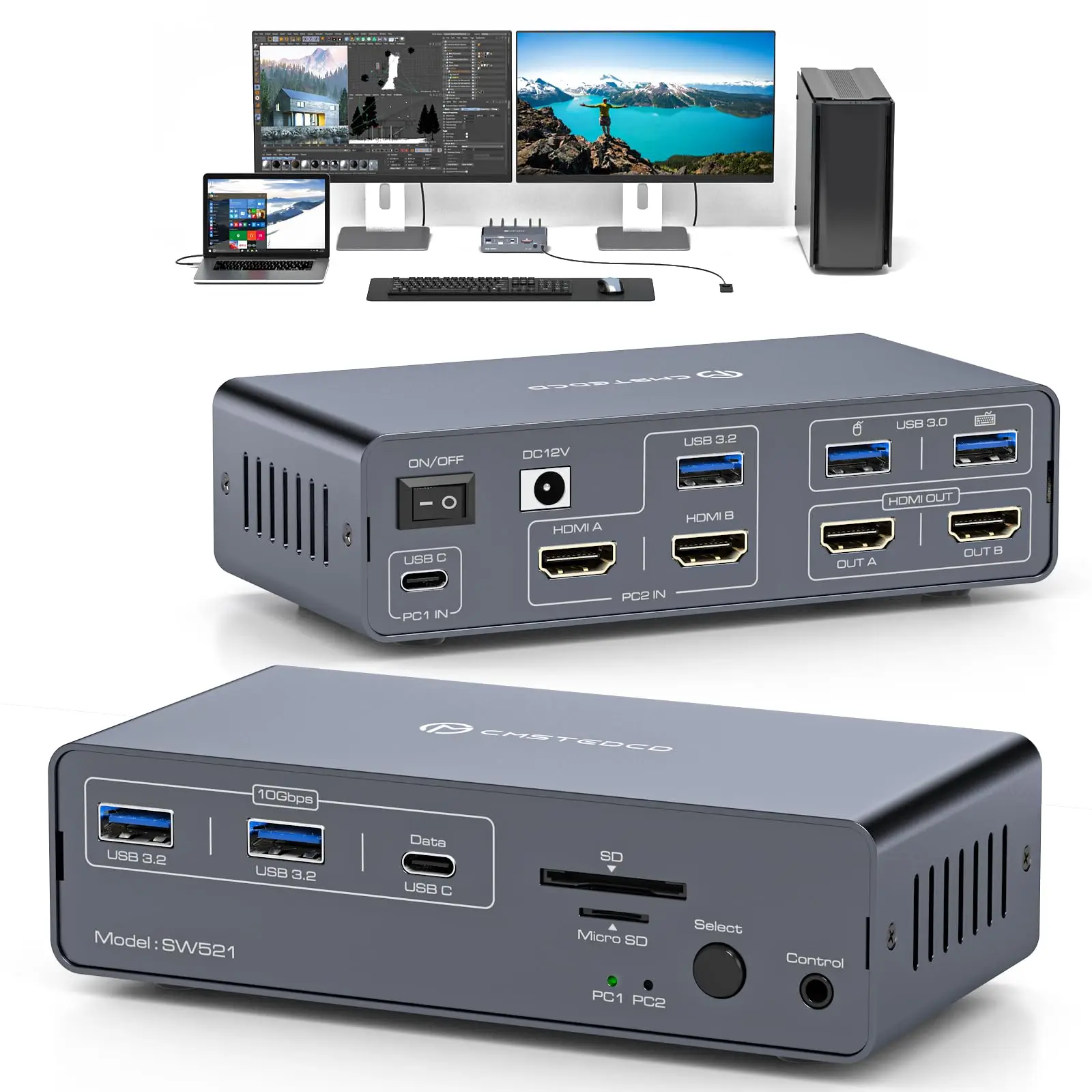 Док-станция USB C HDMI с двойным монитором KVM-переключатель для ...