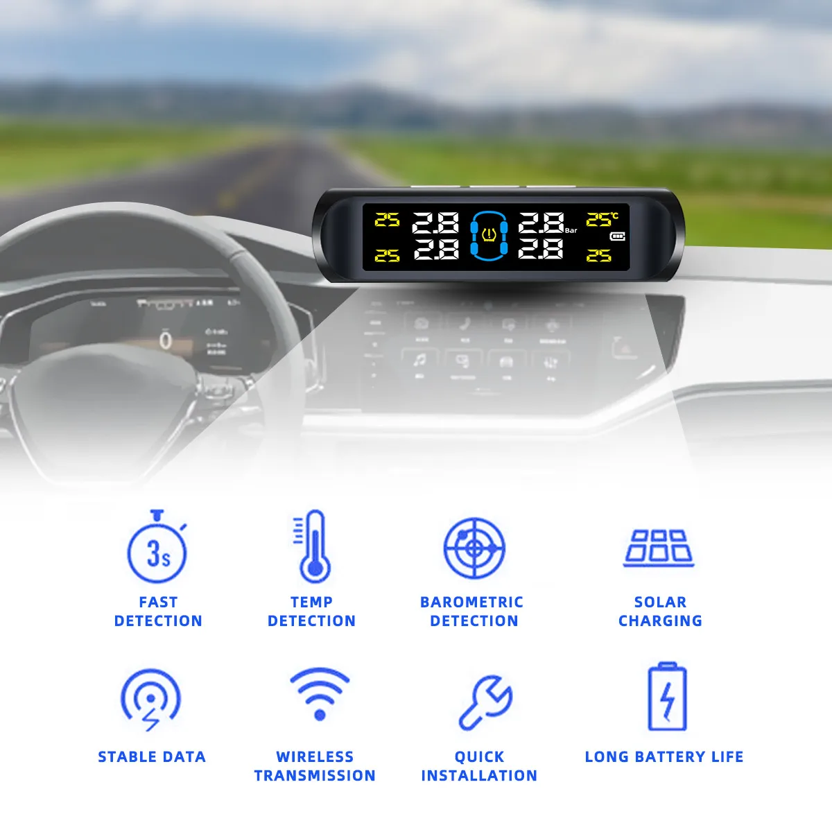 TPMS-Système de surveillance d'alarme de pression de voiture,affichage intelligent de l'iode,4 ...