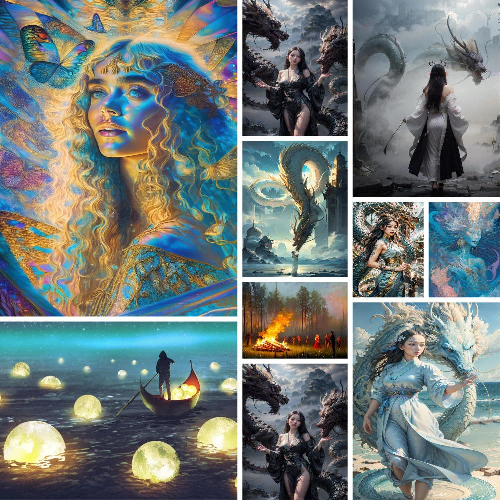 Картина по номерам Девушка-Дракон 40x50 | AliExpress