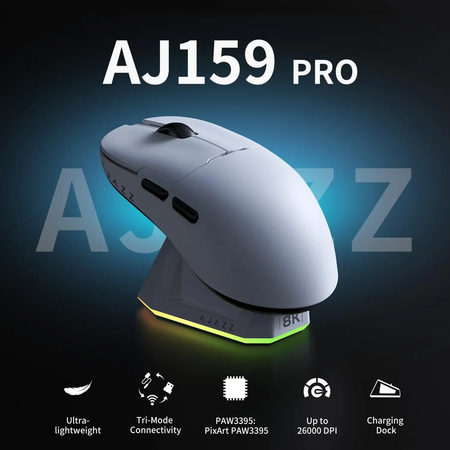 Беспроводная мышь AJAZZ AJ159PRO 2,4G/проводная/BT с зарядной док-станцией, легкая игровая мышь ...