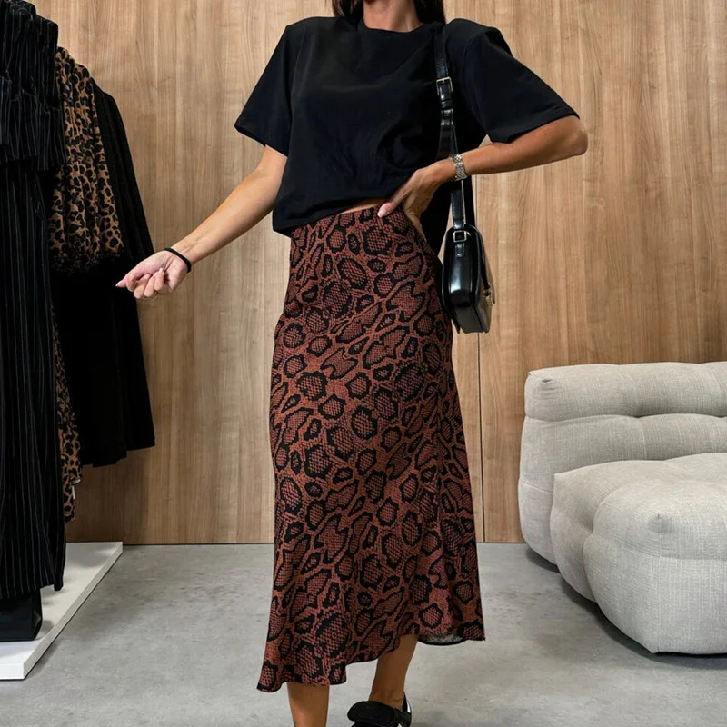 Женские Элегантные Облегающие юбки с высокой талией, юбки с леопардовым ...